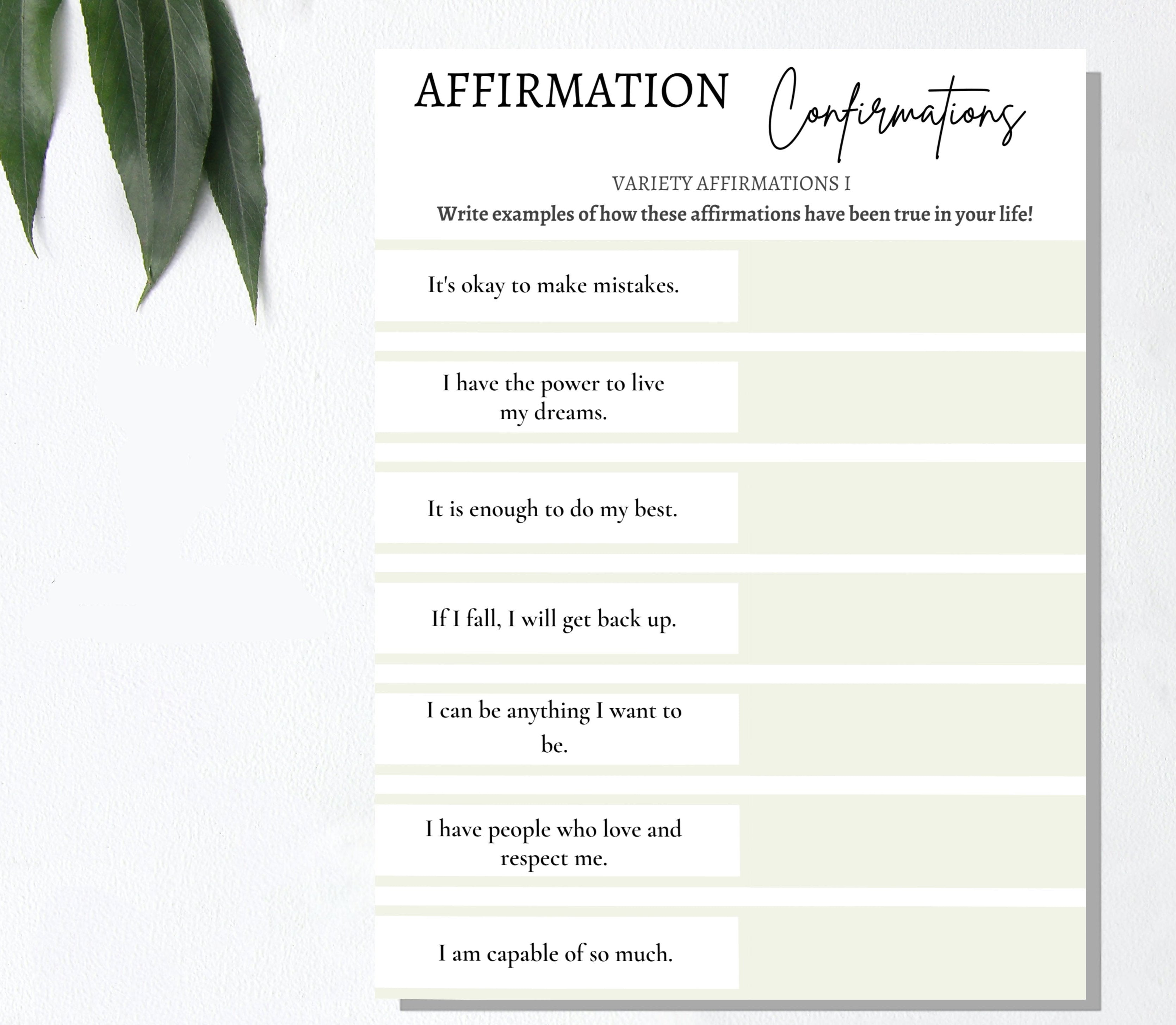 Digital Affirmations Worksheet | Variety Affirmations I