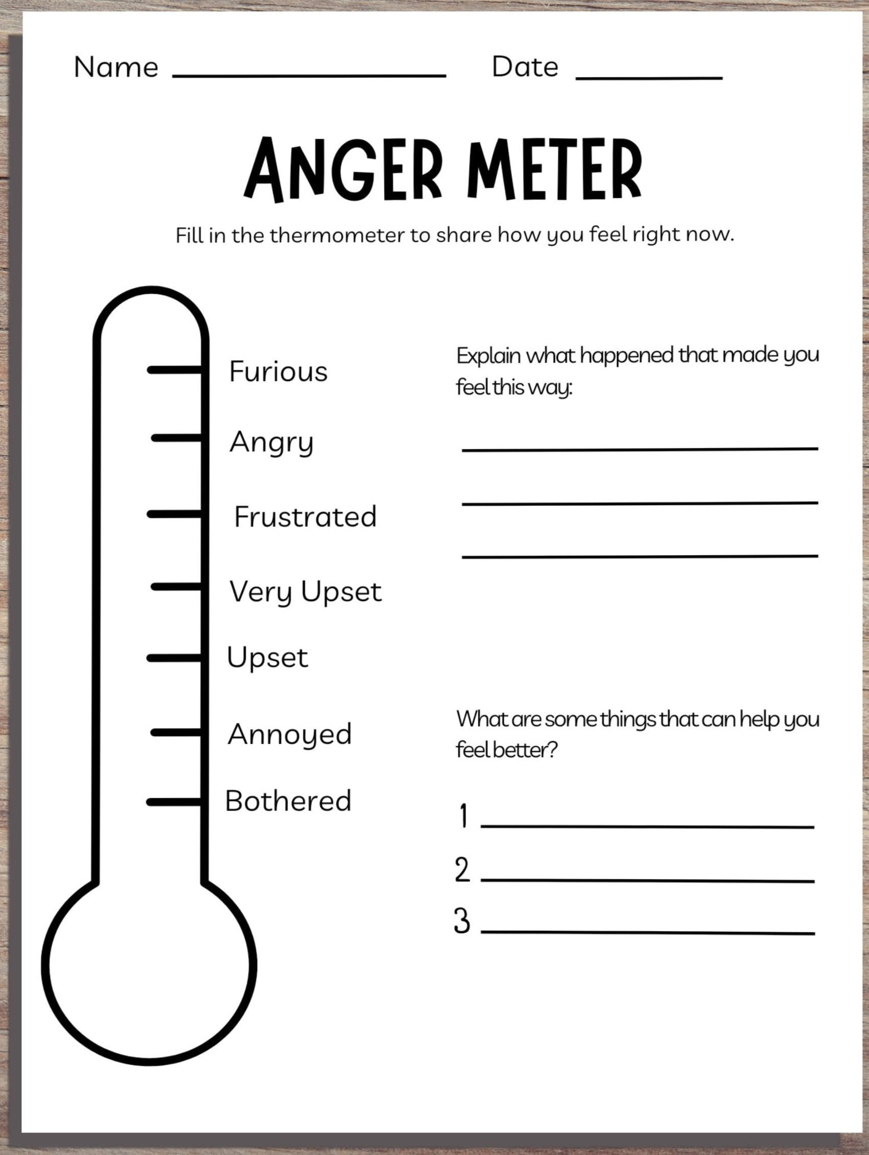 Anger Management Meter for Kids | Mental Health Worksheet