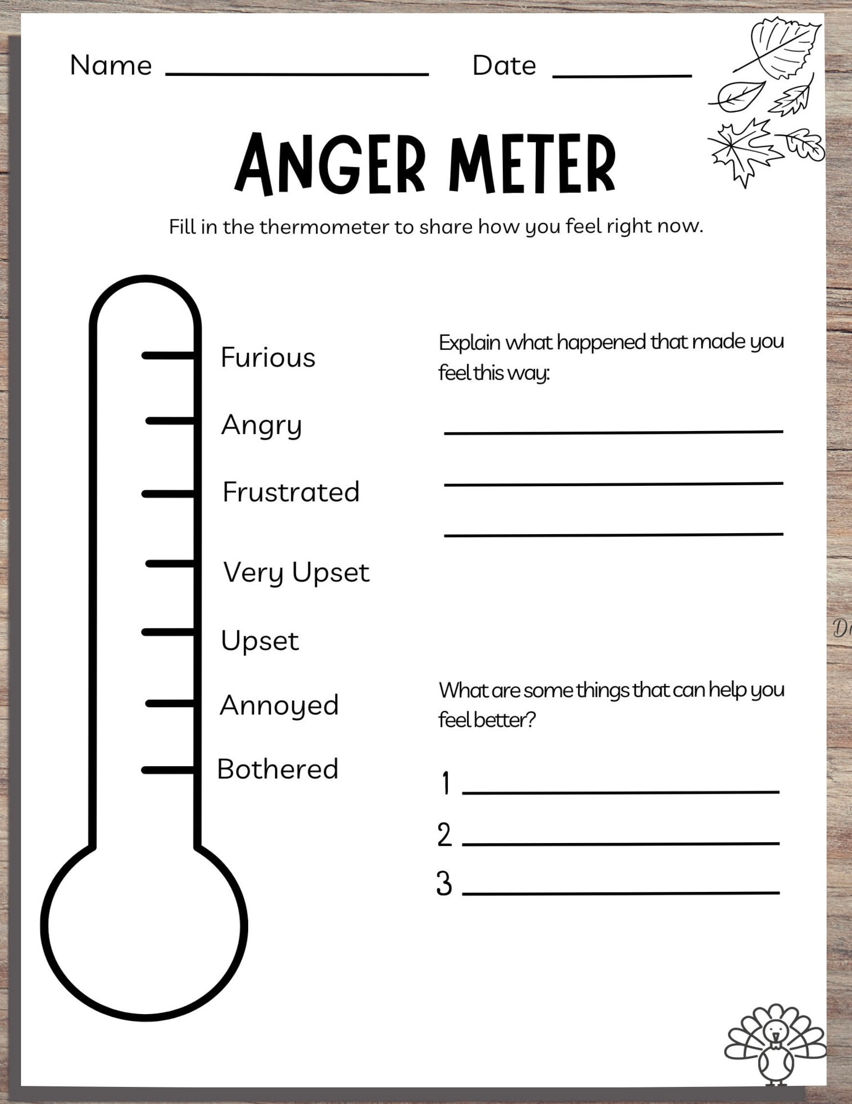 Anger Management Meter for Kids | Mental Health Worksheet