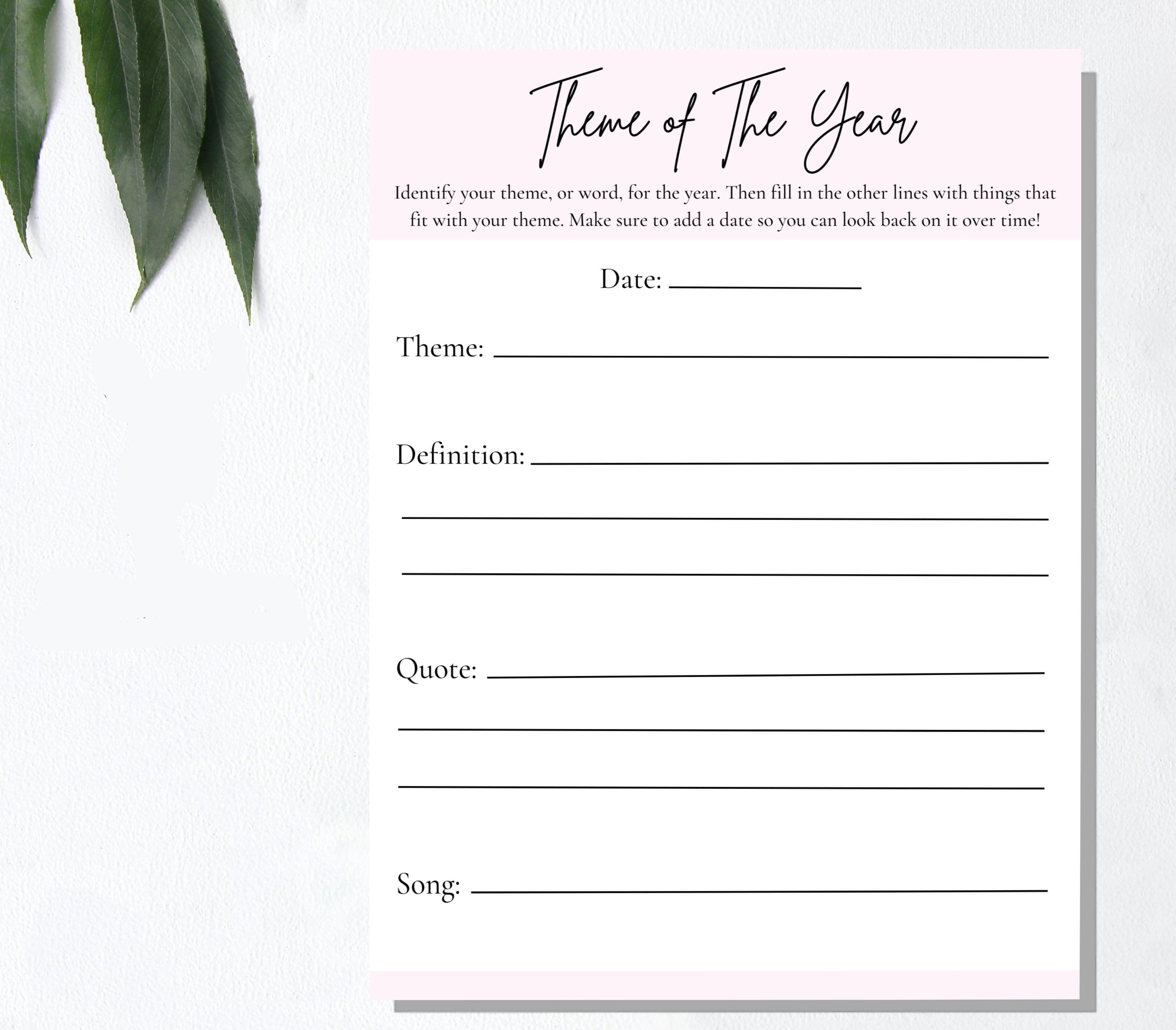 Theme of the Year Worksheet | New Year Resolution